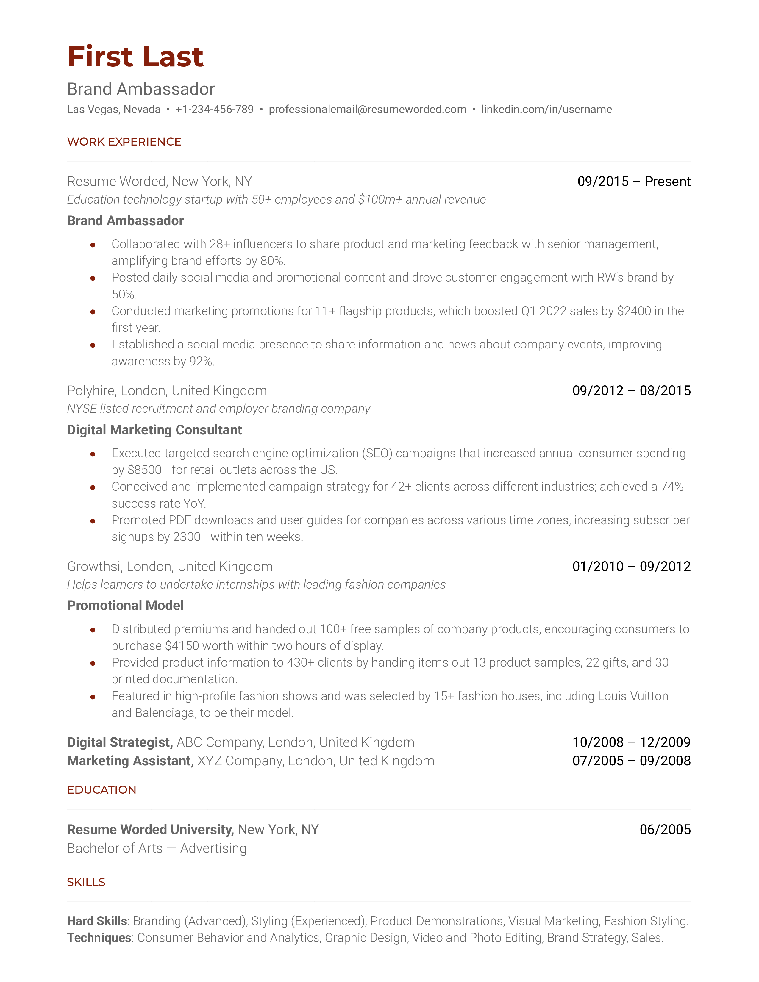 8 Brand Manager Resume Examples For 2023 Resume Worded
