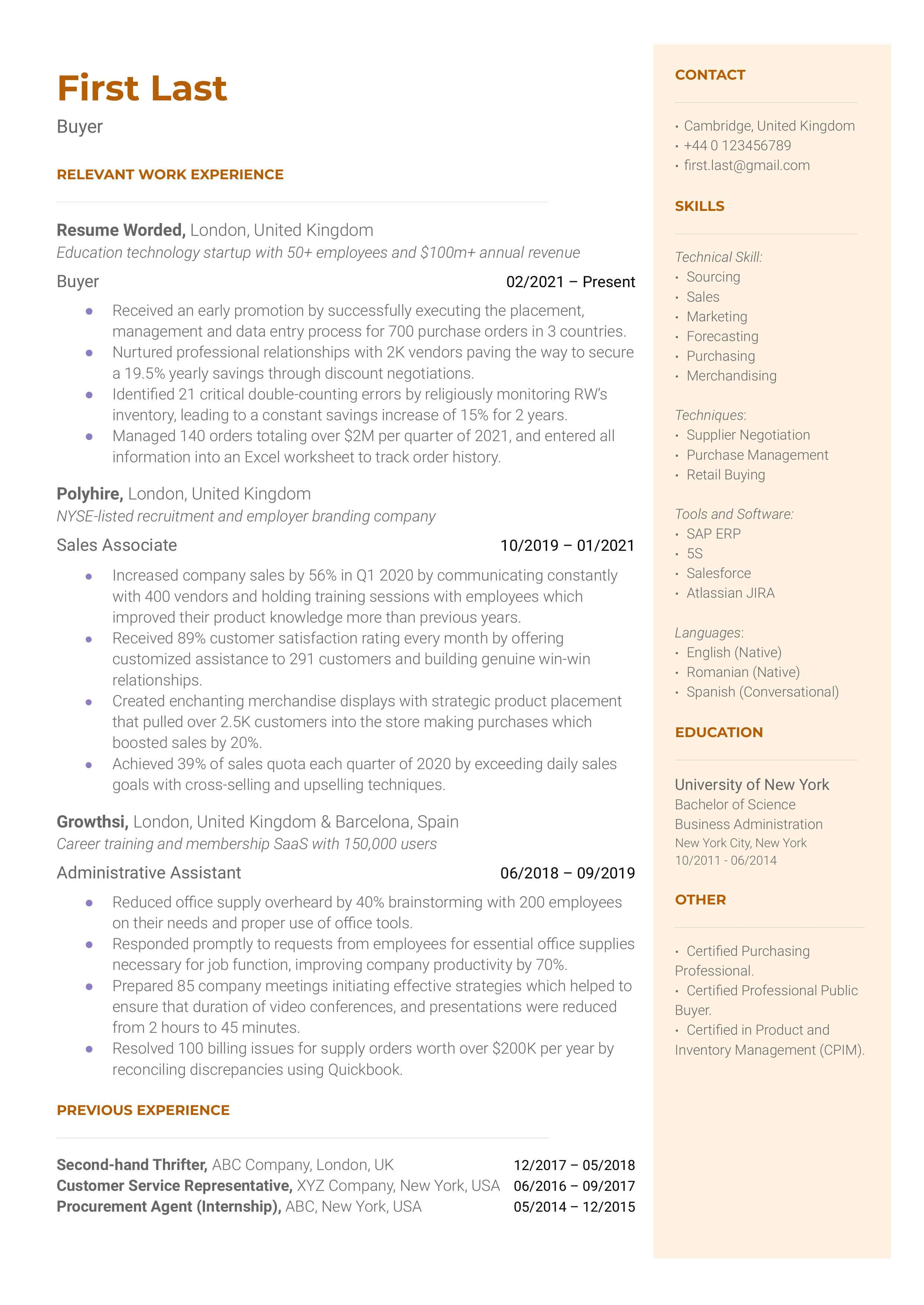 11 Buyer Resume Examples For 2024 Resume Worded