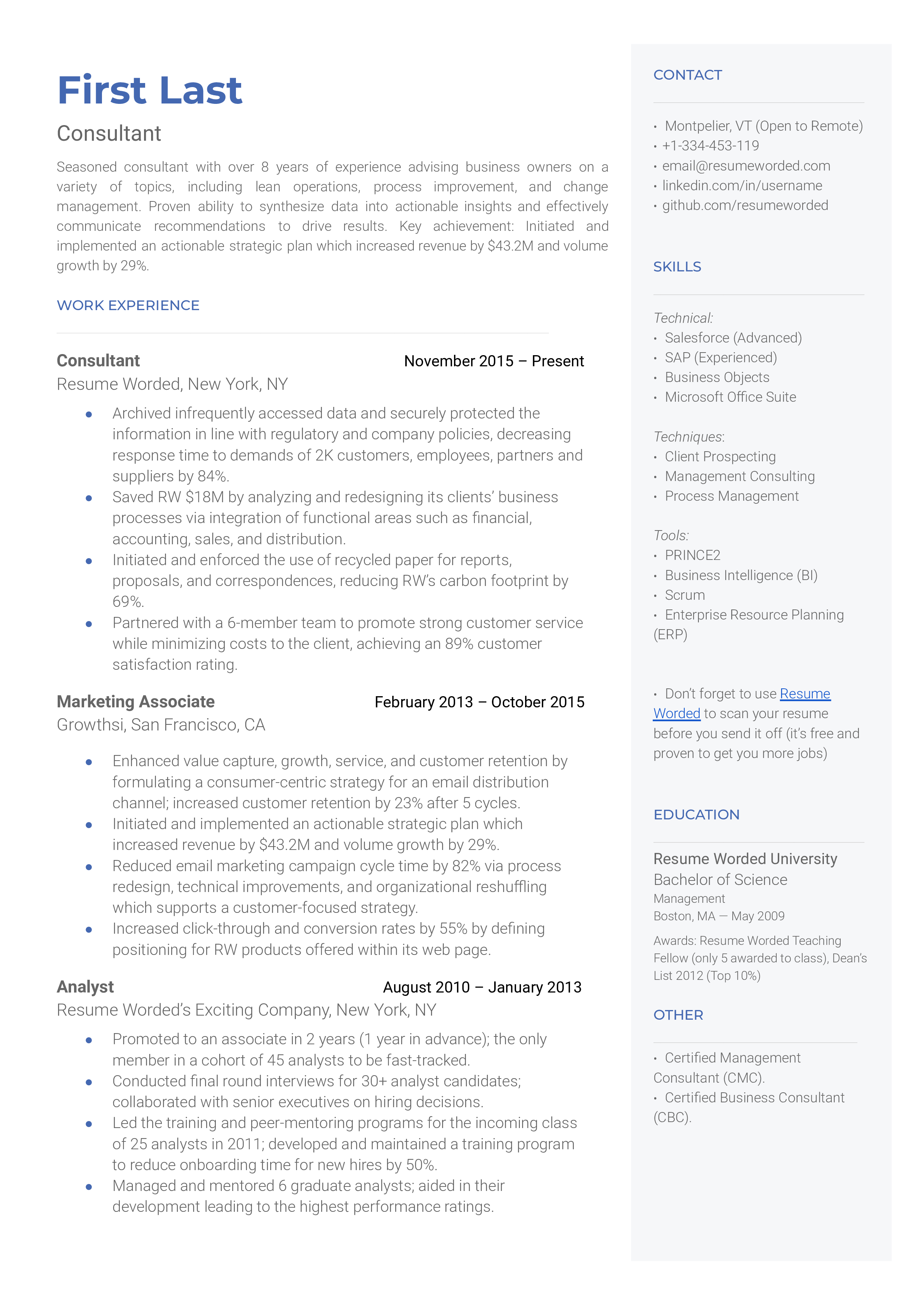 7 Consultant Resume Examples For 2023 Resume Worded
