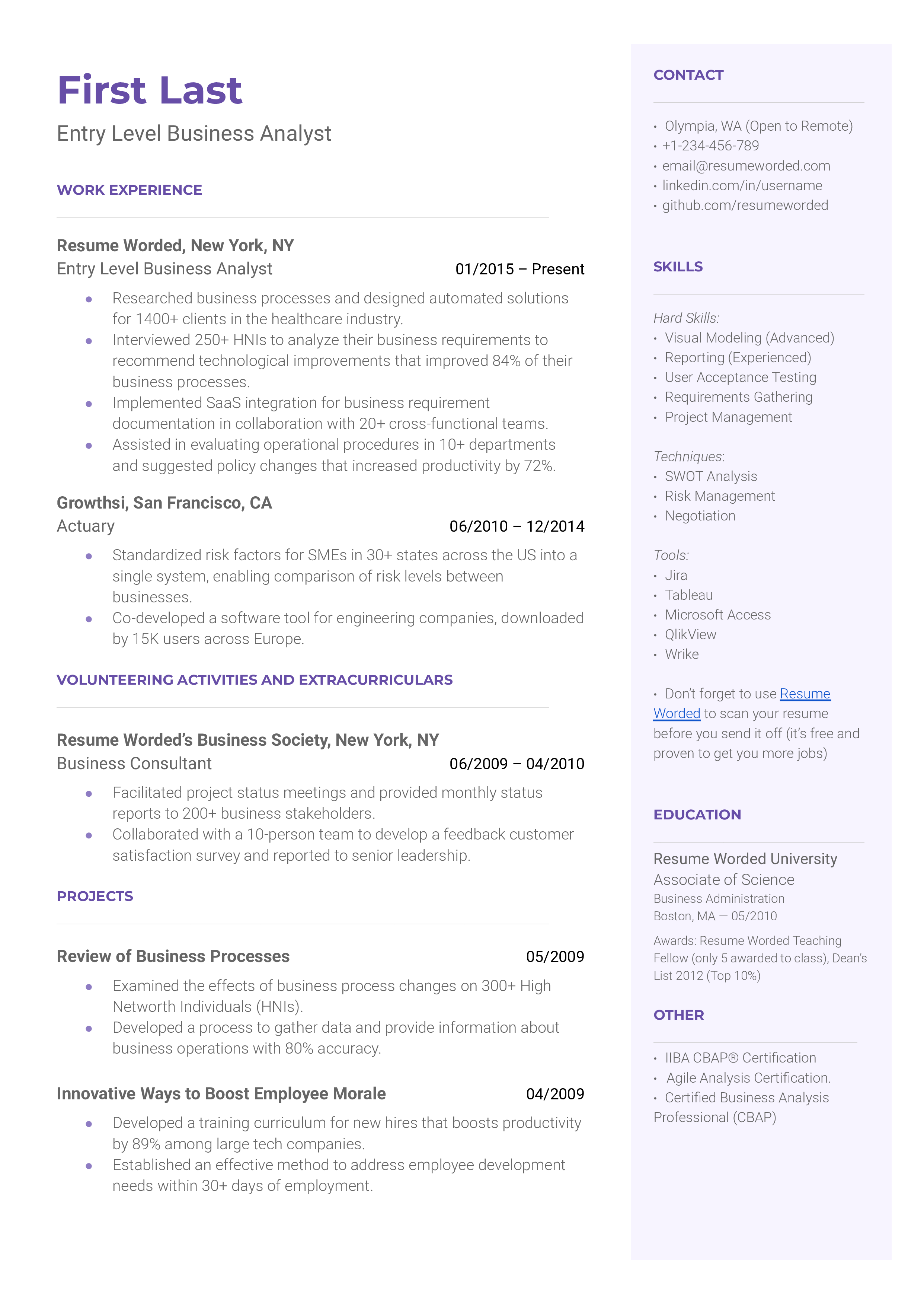 15 Business Analyst CV Examples For 2025 Resume Worded