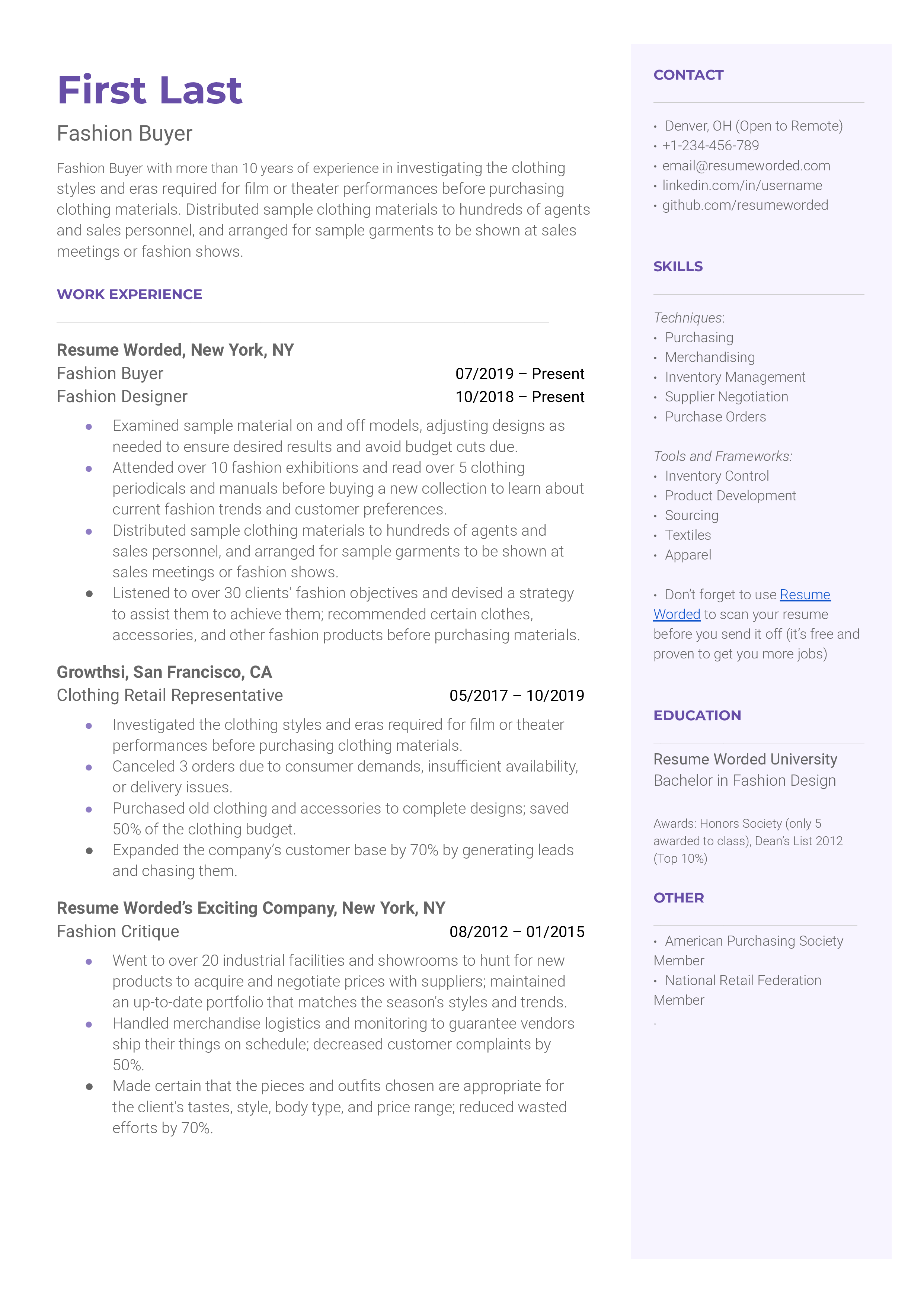 Fashion Buyer Resume Examples For 2024 Resume Worded