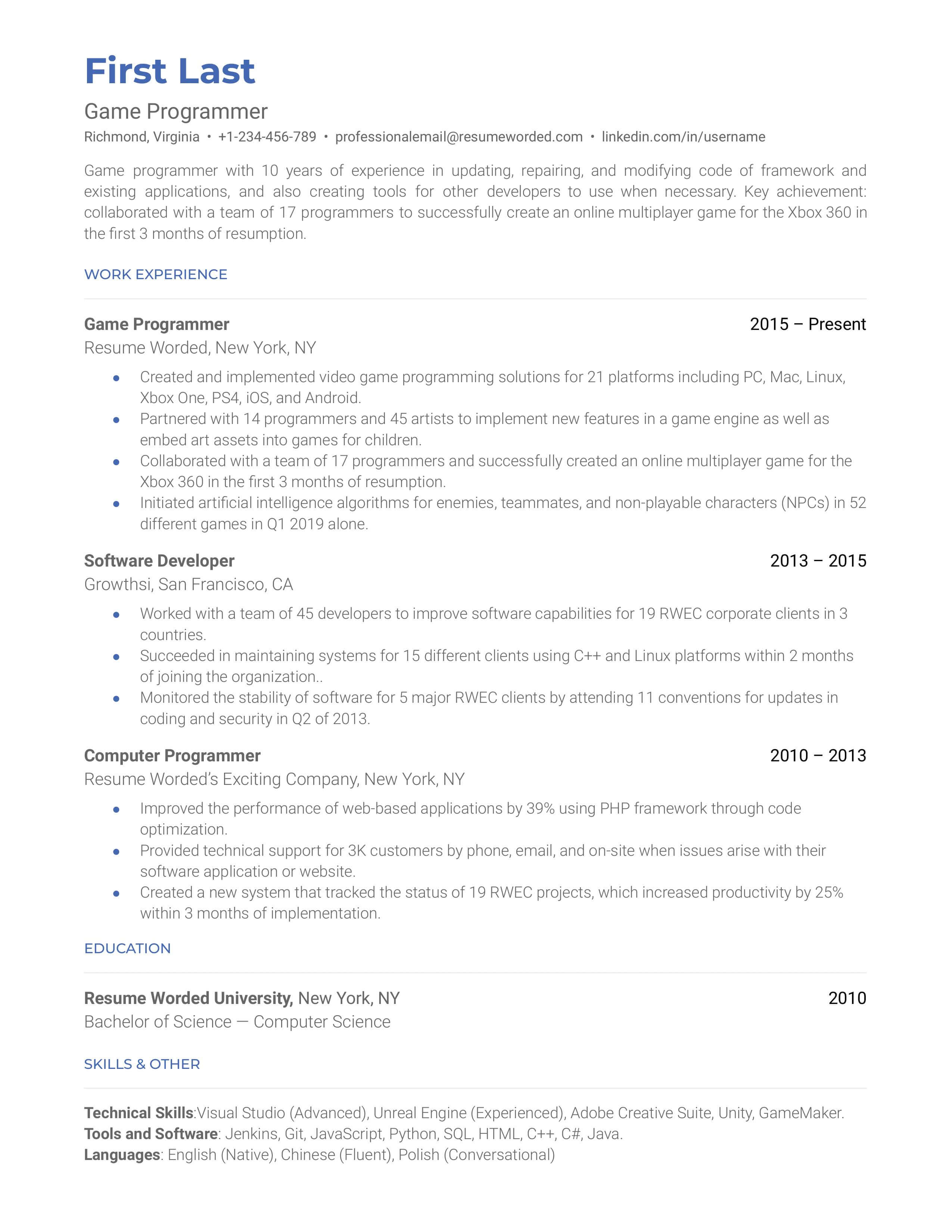 PLC Programmer Resume Example For 2023 Resume Worded