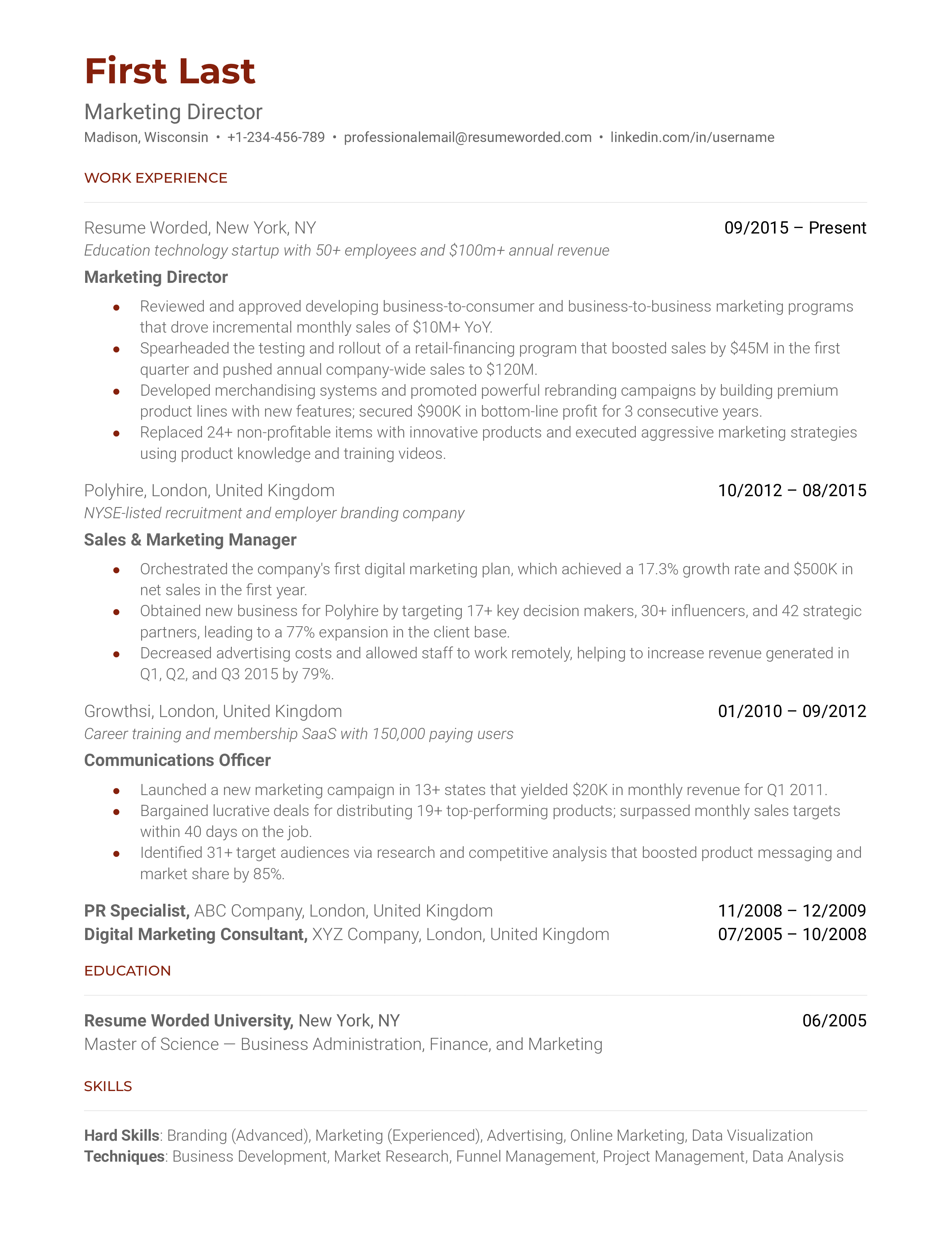 Marketing Director Resume Example For 2023 Resume Worded