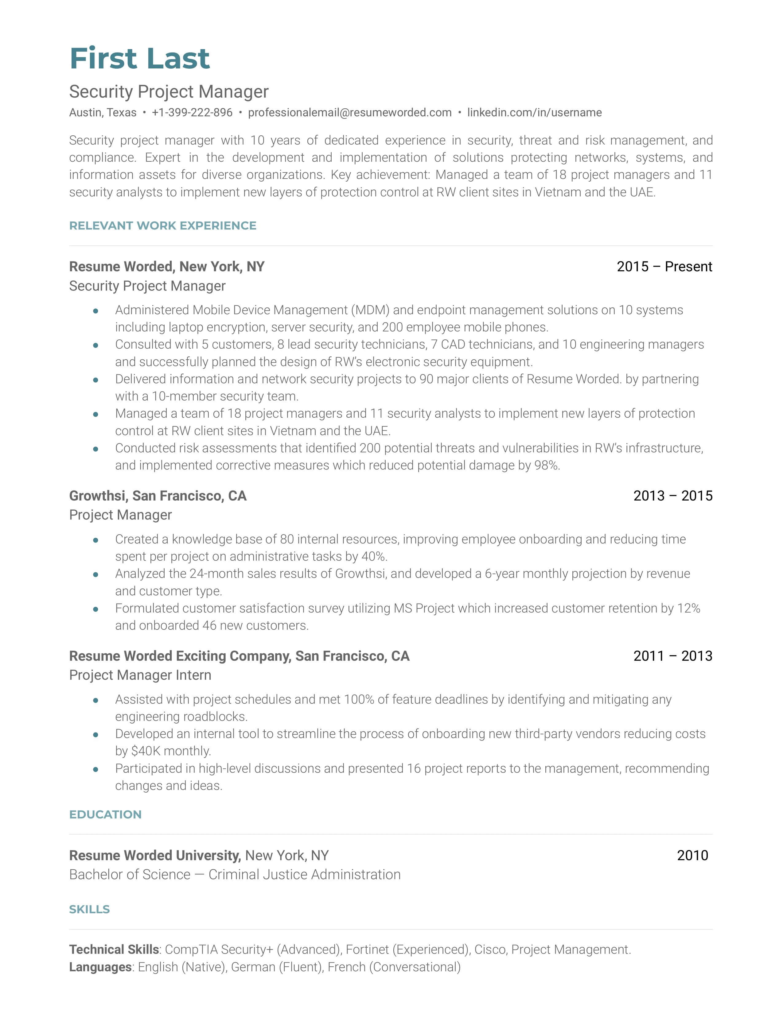 6 Security Manager Resume Examples For 2025 Resume Worded