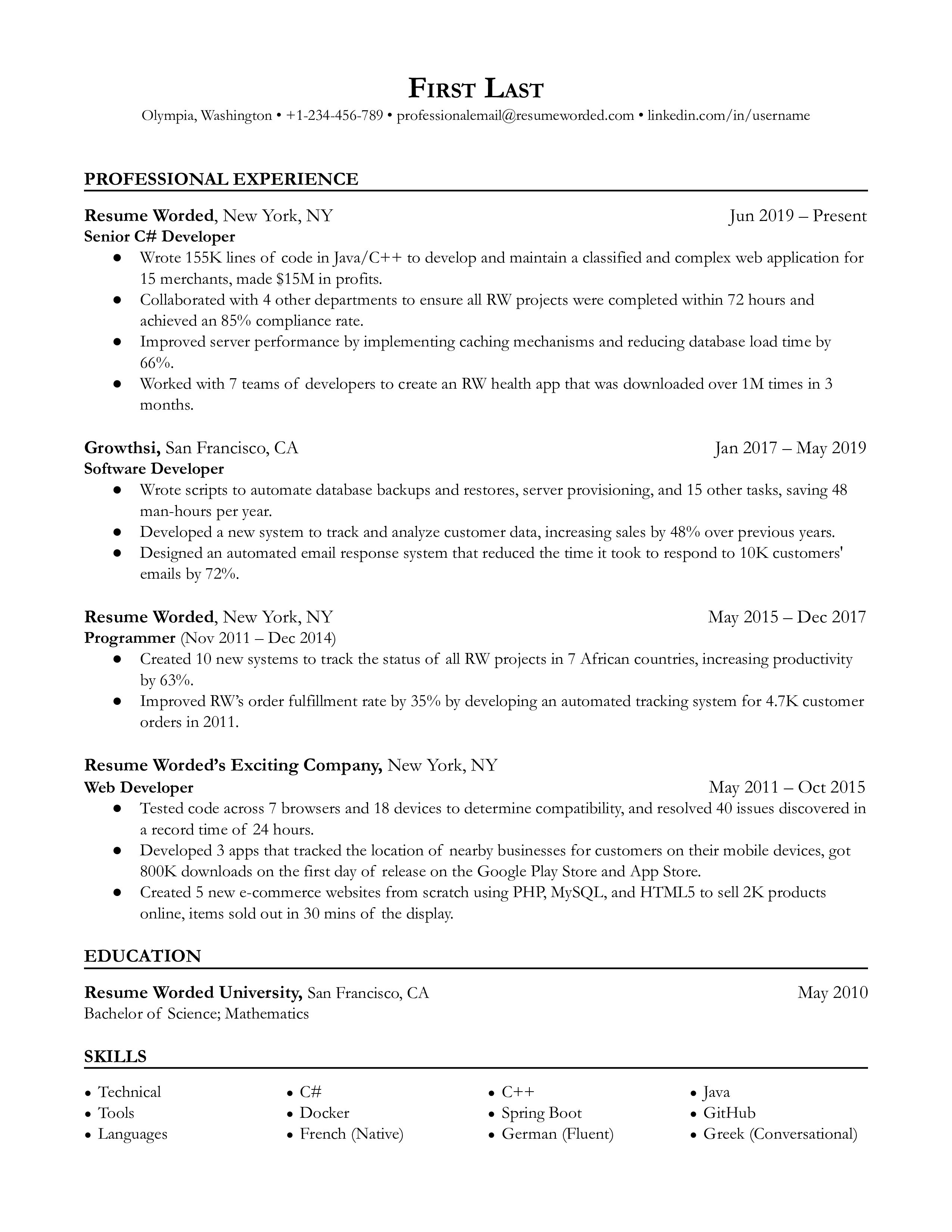 7 C, C++, and C# Developer CV Examples for 2025 | Resume Worded 7 C, C++, and C# Developer CV Examples for 2025 | Resume Worded