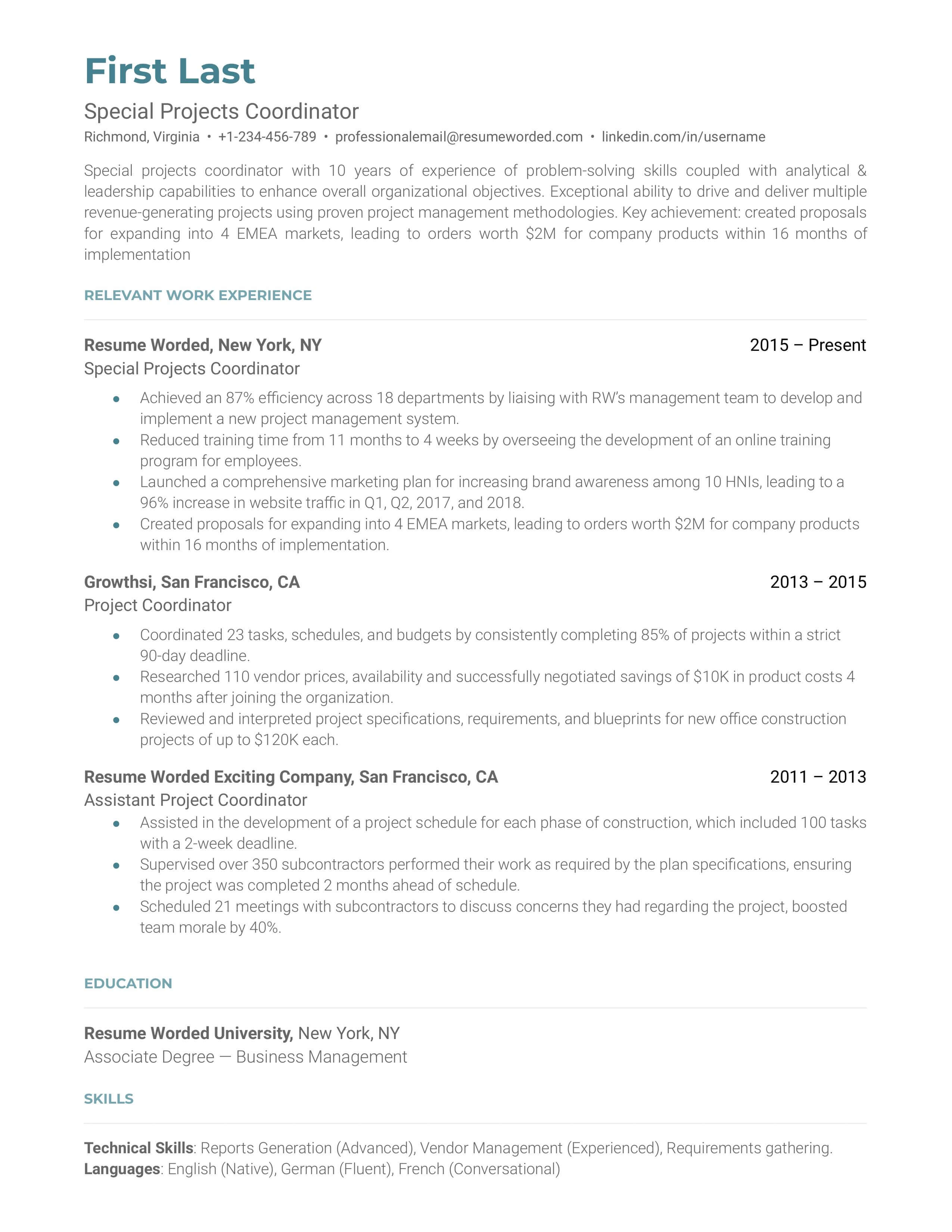 Entry Level Project Manager Resume Examples For 2024 Resume Worded