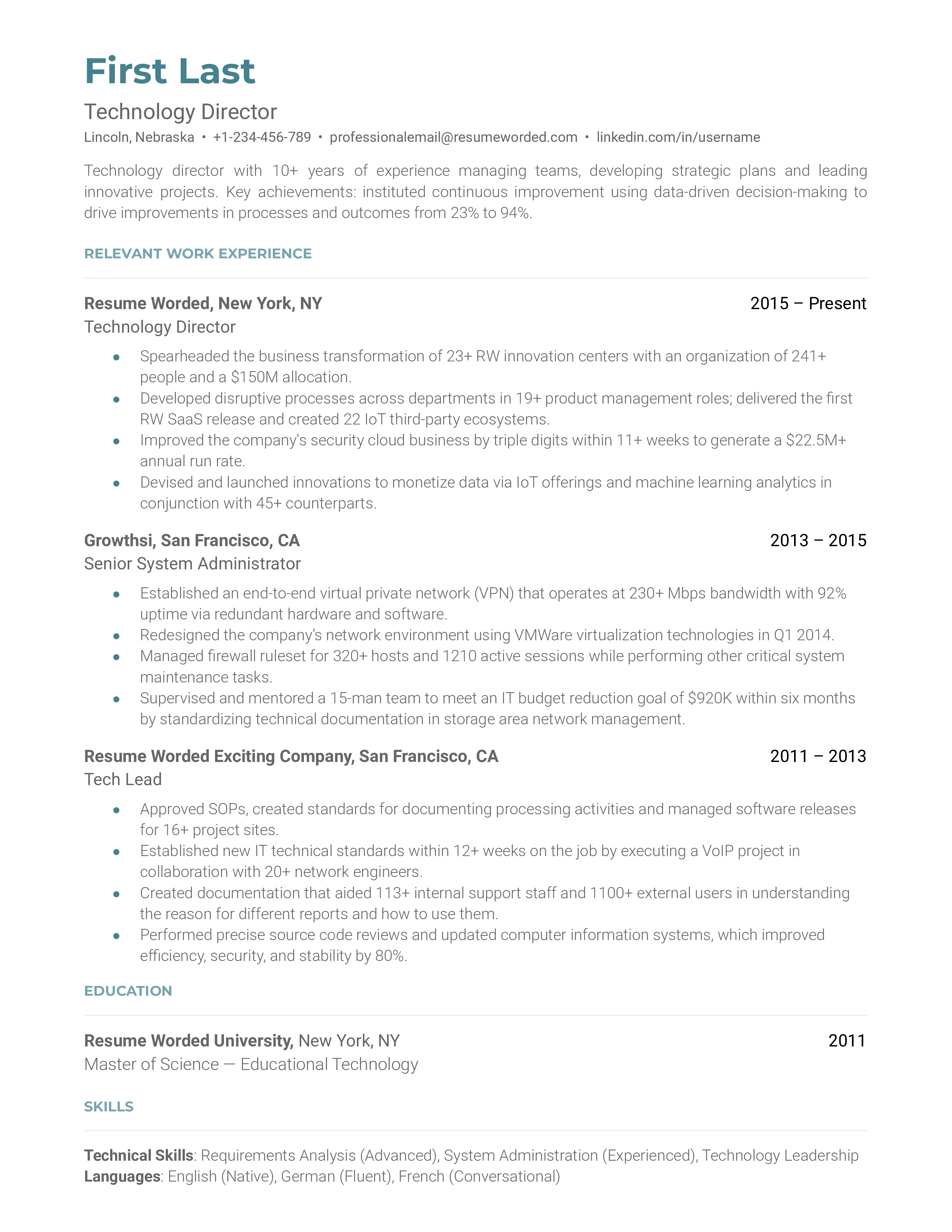 Director Of Technology Resume Example For 2023 Resume Worded Director Of Technology Resume Example For 2023 Resume Worded