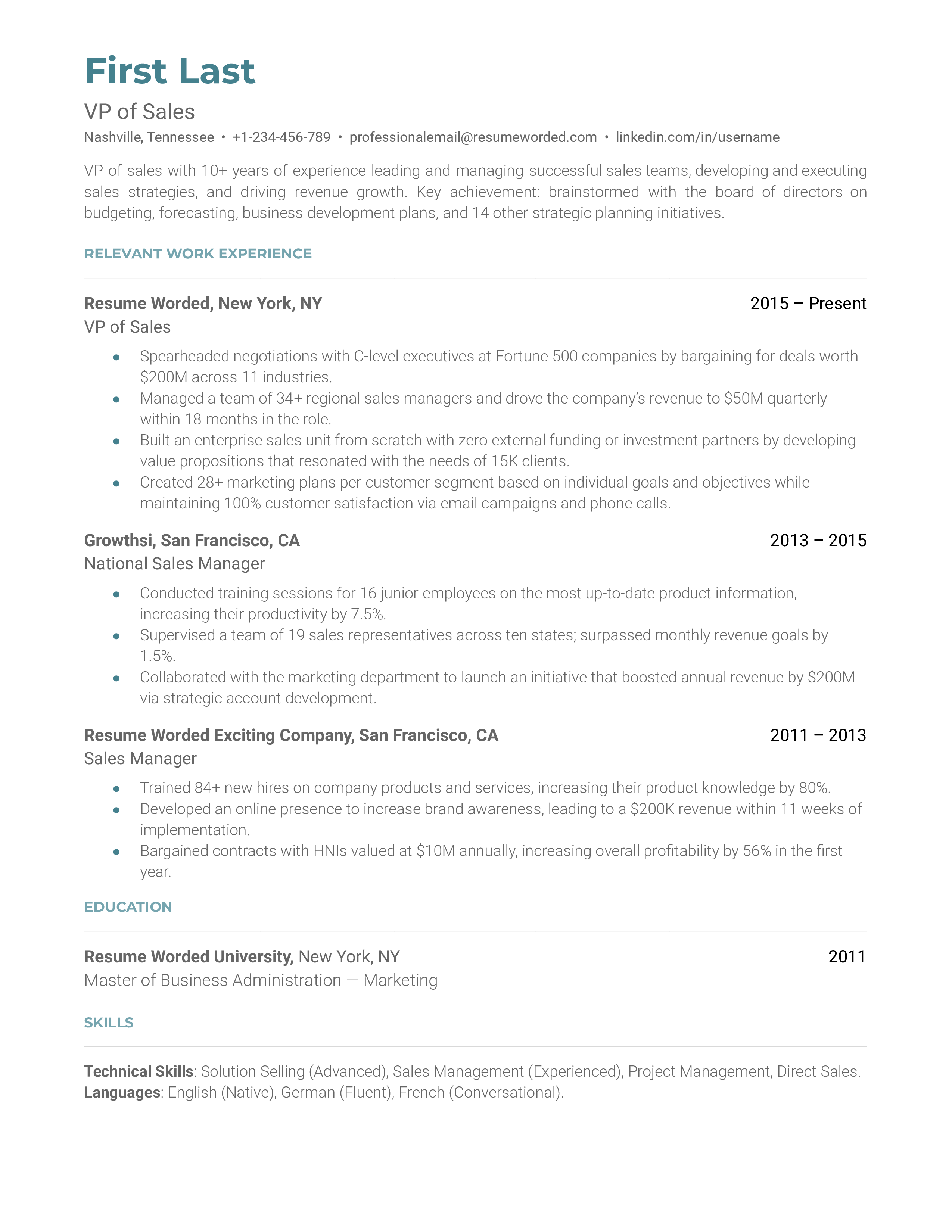 4 VP Sales Resume Examples For 2023 Resume Worded