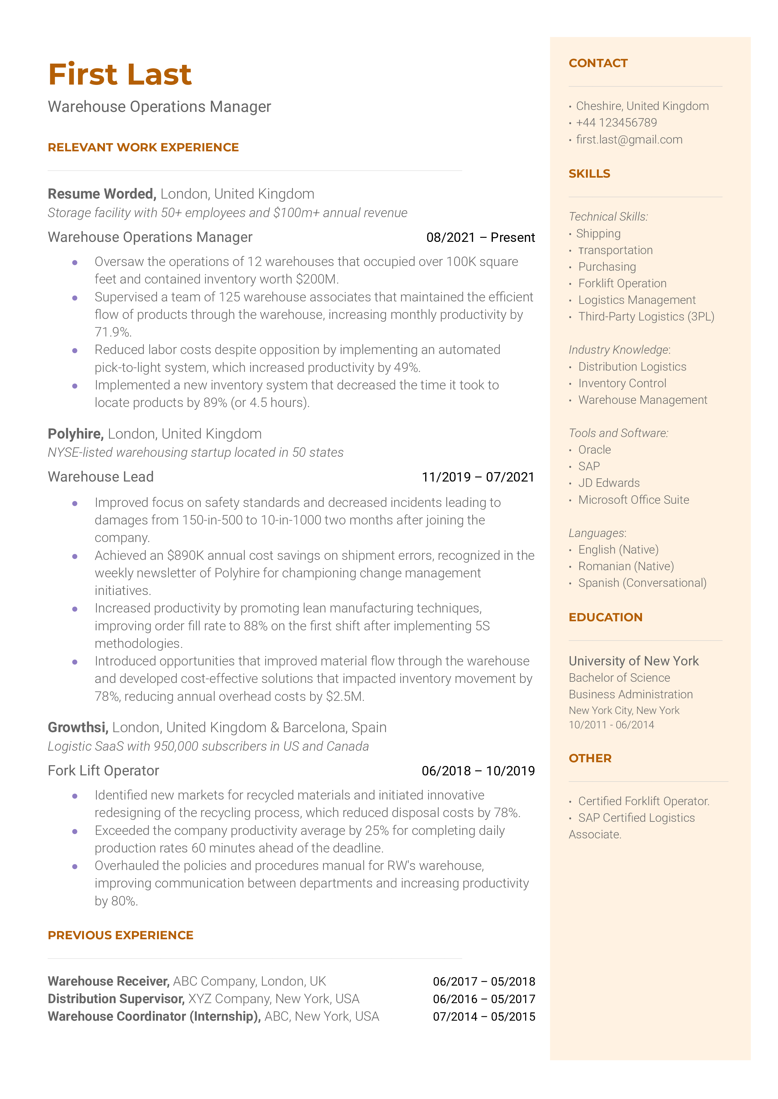 4 Warehouse Manager Resume Examples For 2023 Resume Worded